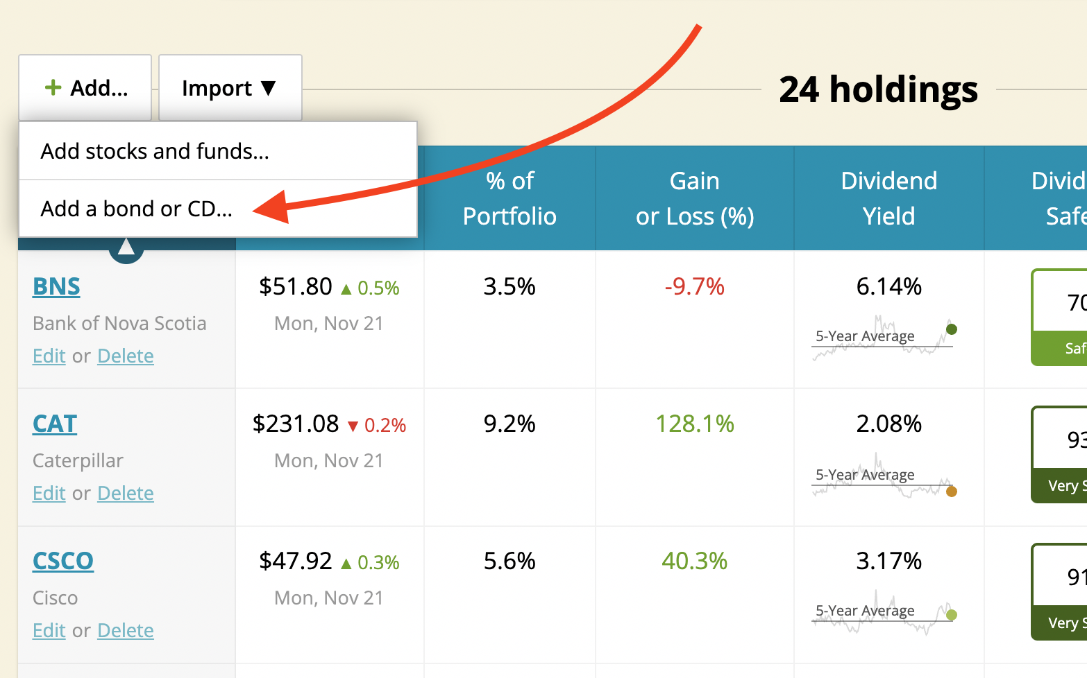 Track Bonds and CDs in Simply Safe Dividends